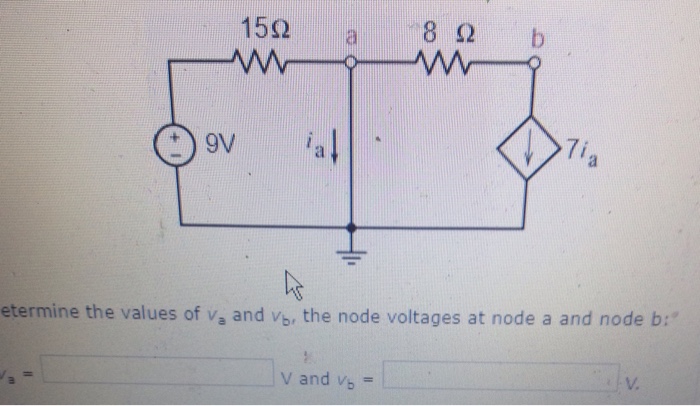 Solved 150 a 8 Ω b 9Via 7i etermine the values of va and vb, | Chegg.com