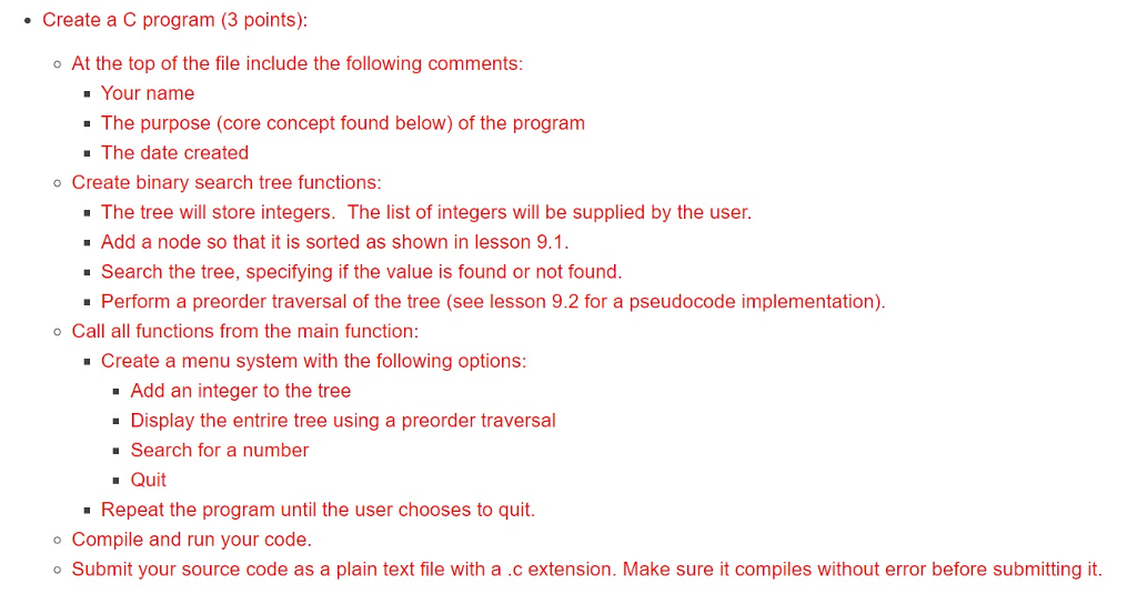 Solved Create a C program (3 points): oAt the top of the | Chegg.com