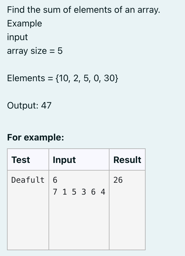 Solved Elements ={10,2,5,0,30} Output: 47 For example: | Chegg.com
