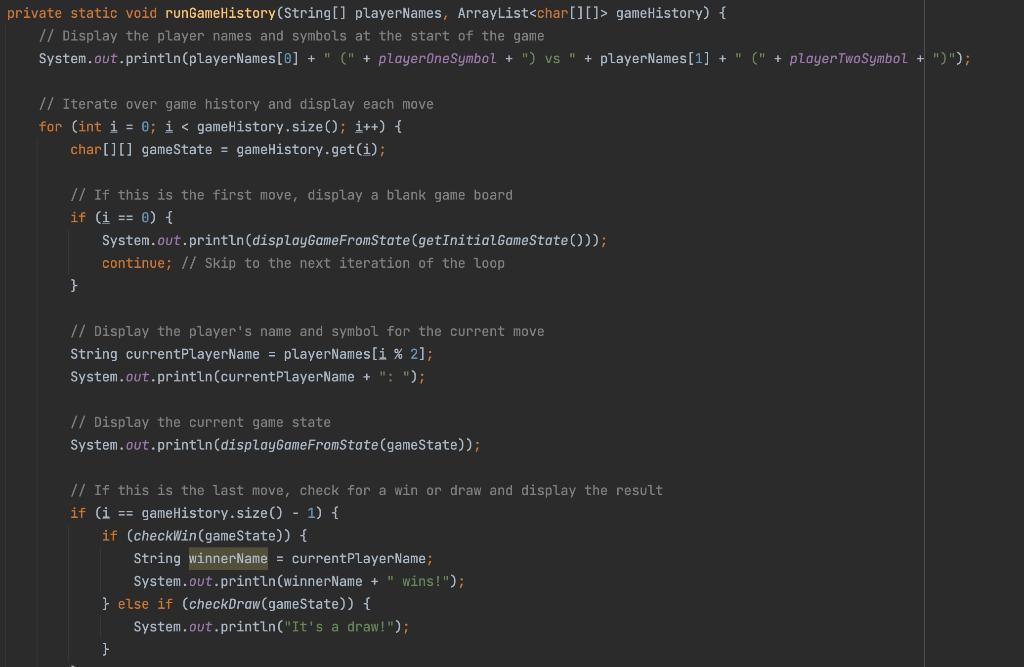 Solved I am trying to create a runGameHistory method for my | Chegg.com