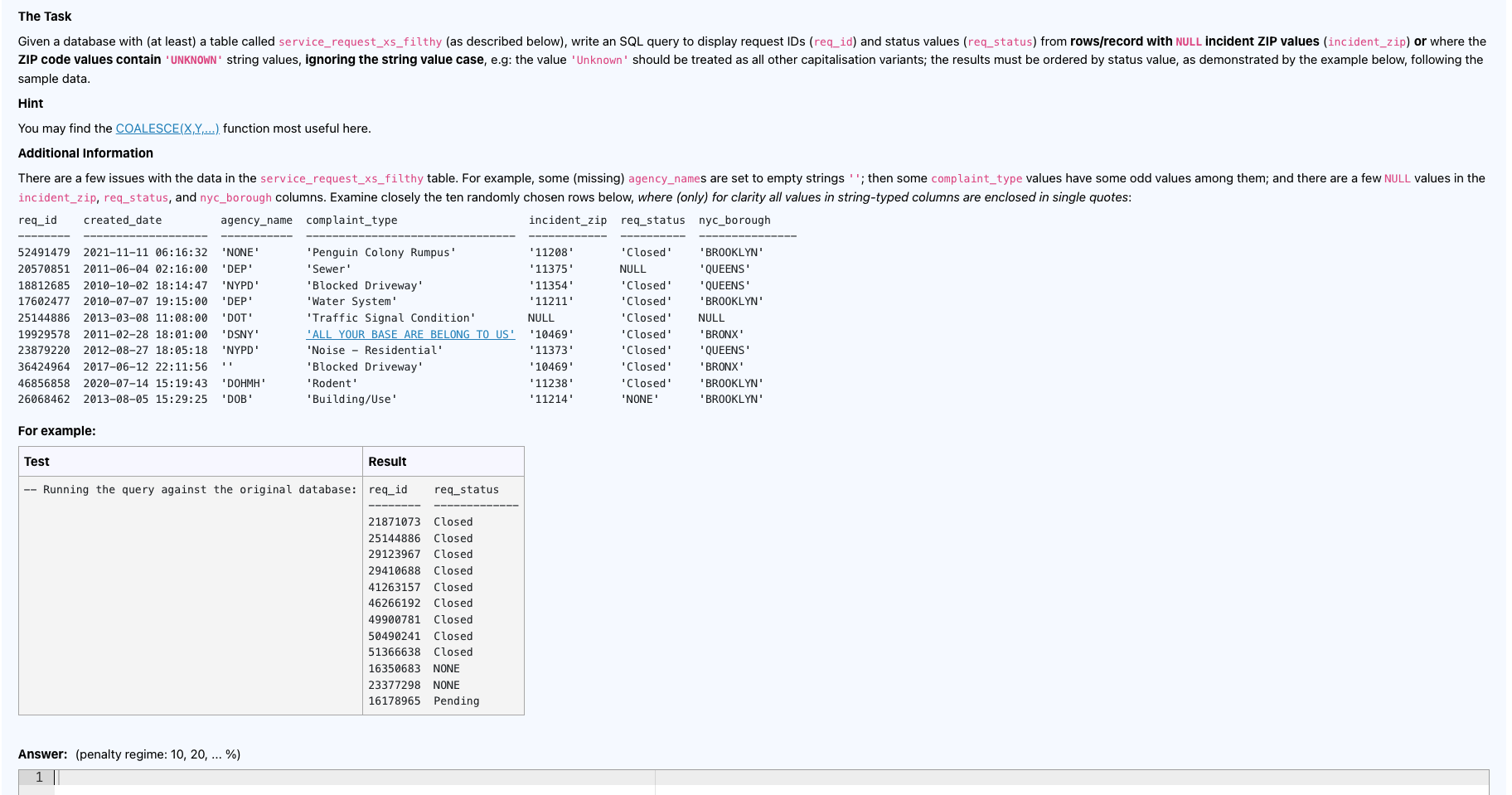 Solved The Task Given a database with (at least) a table | Chegg.com