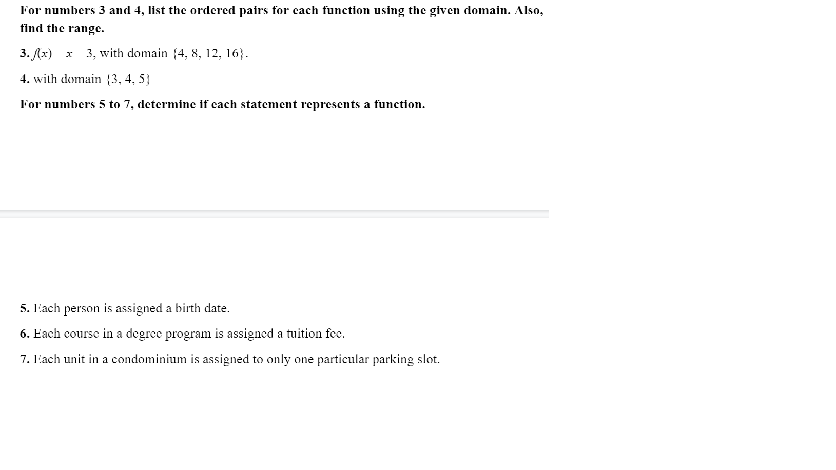 Solved For numbers 3 and 4, list the ordered pairs for each | Chegg.com