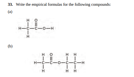 Solved 33. Write the empirical formulas for the following | Chegg.com