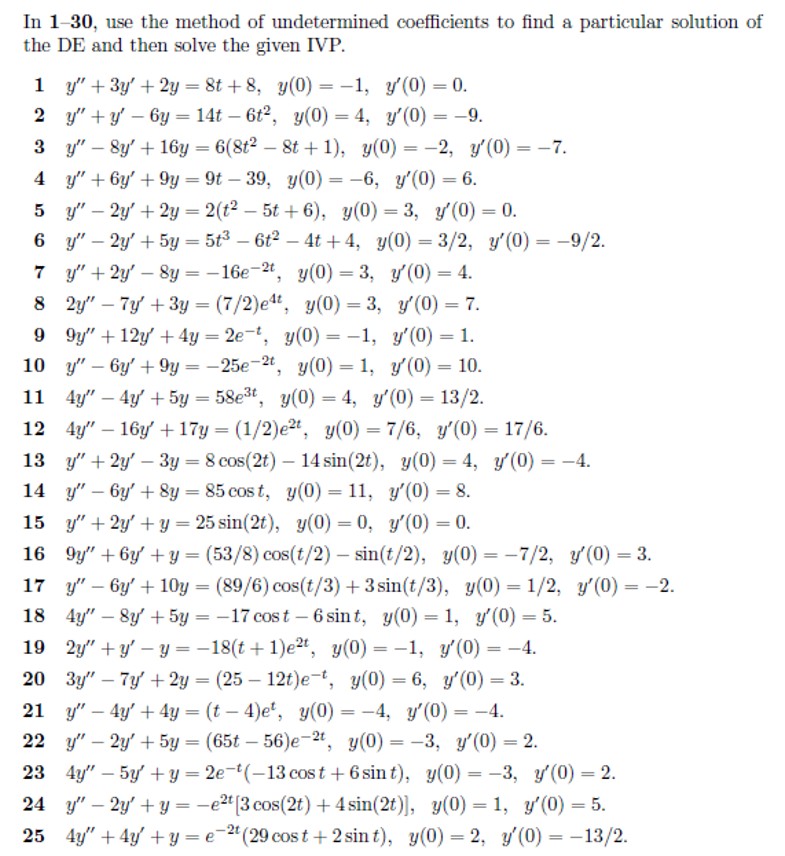 Solved In 1-30, ﻿use the method of undetermined coefficients | Chegg.com