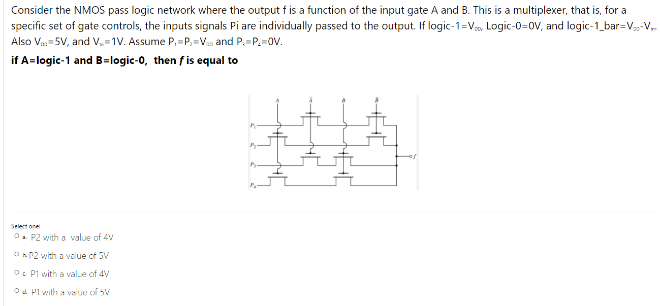 Solved Consider the NMOS pass logic network where the output | Chegg.com