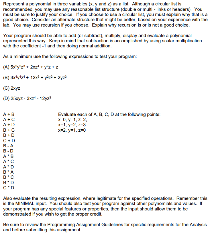 Represent a polynomial in three variables (x, y and | Chegg.com