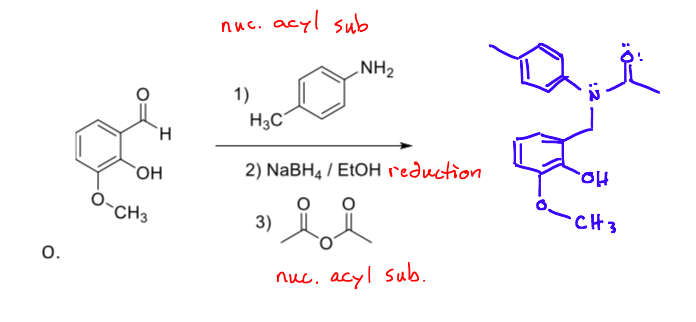 Solved nuc. acyl sub NH2 1) H3C H OH 2) NaBH4 / EtOH | Chegg.com