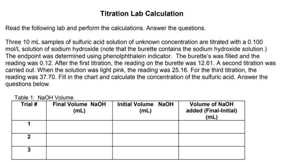 Solved Titration Lab Calculation Read the following lab and | Chegg.com