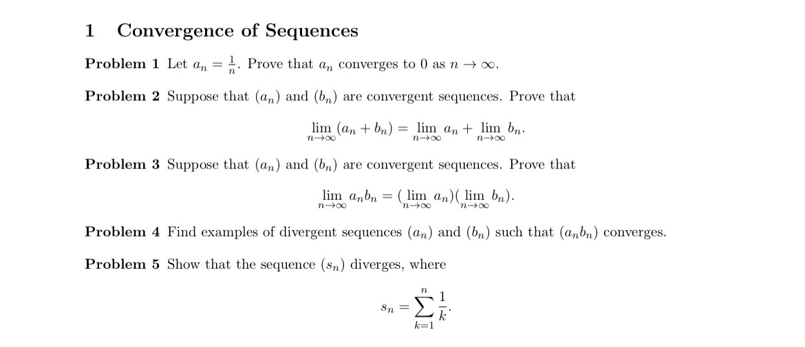 Solved 1 Convergence of Sequences Problem 1 Let an=n1. Prove | Chegg.com