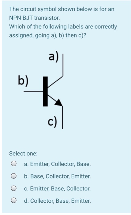 Solved The circuit symbol shown below is for an NPN BJT | Chegg.com