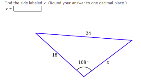Solved Find the side labeled x. (Round your answer to one | Chegg.com
