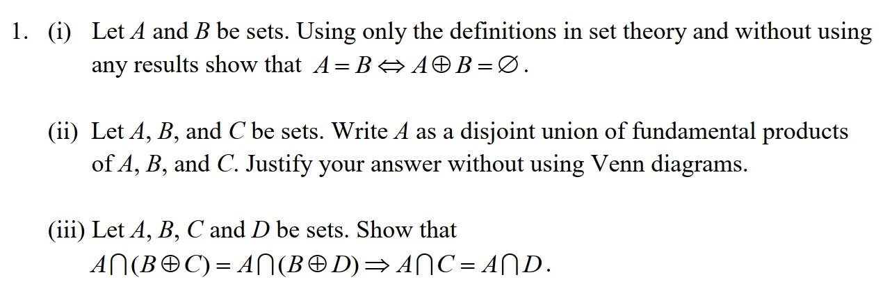 Solved (i) Let A and B be sets. Using only the definitions | Chegg.com
