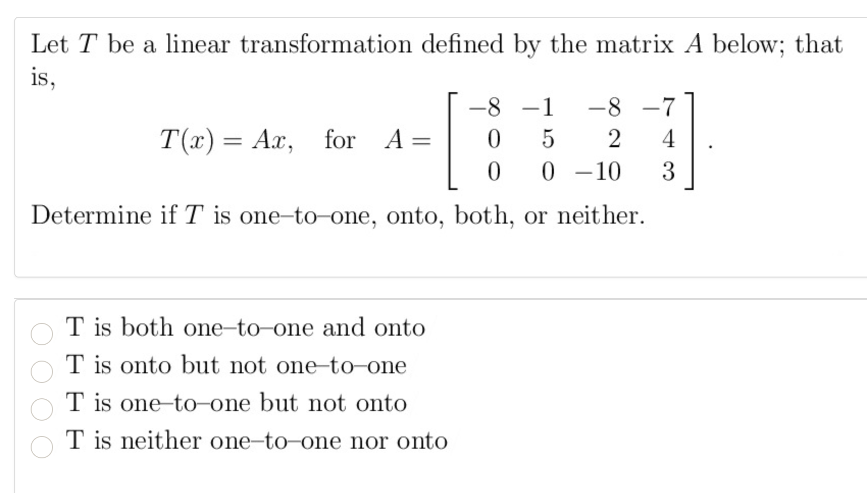 Solved Let T be a linear transformation defined by the | Chegg.com