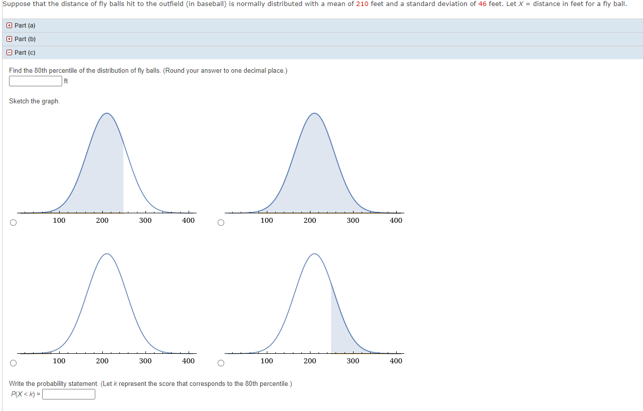 Solved Part (a) Part (b) Part (c) Find the 80 th percentile | Chegg.com