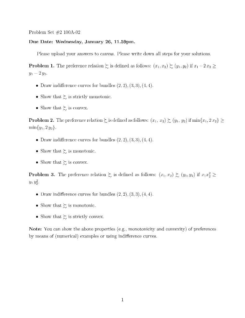 Solved Problem Set #2 100A-02 Due Date: Wednesday, January | Chegg.com