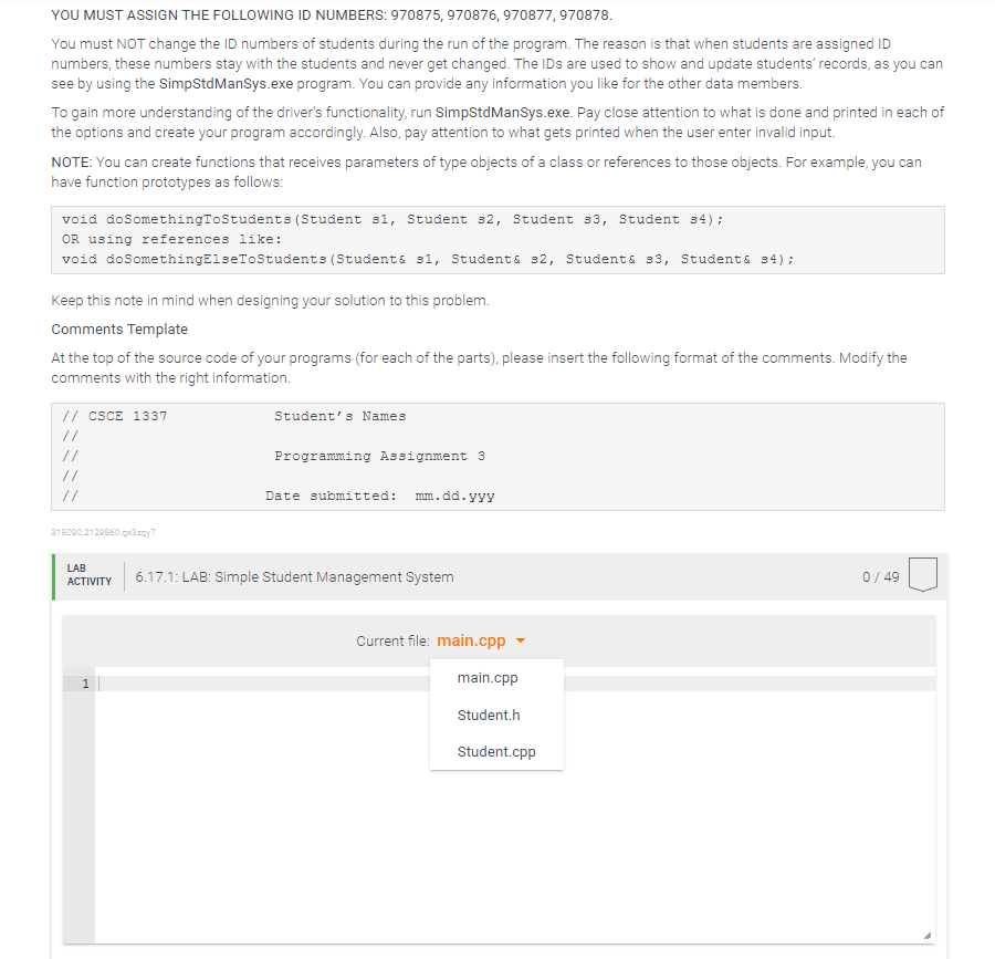 6.17 LAB: Simple Student Management System Pair | Chegg.com