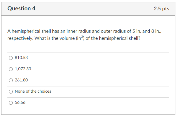 Solved A hemispherical shell has an inner radius and outer | Chegg.com