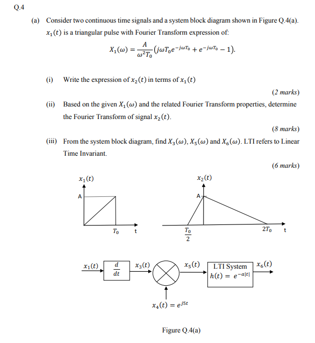 Solved Q.4 (a) Consider two continuous time signals and a | Chegg.com