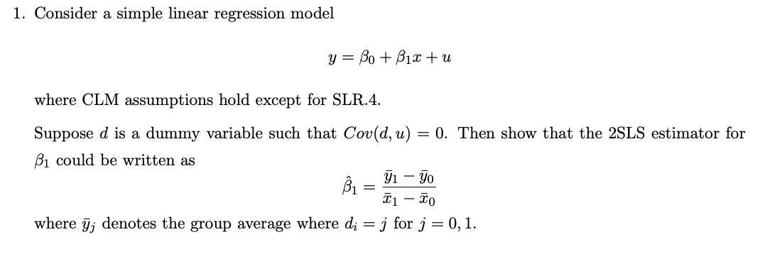 Solved 1. Consider a simple linear regression model \\[ | Chegg.com