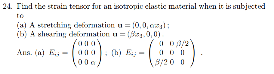 Solved 24. Find the strain tensor for an isotropic elastic | Chegg.com
