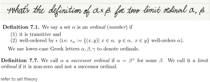Solved What's the definition of α×β for twe limit ordinal | Chegg.com