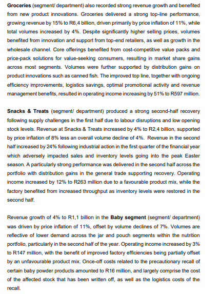 Groceries (segment/ department) also recorded strong | Chegg.com