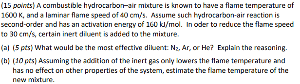 (15 points) A combustible hydrocarbon-air mixture is | Chegg.com