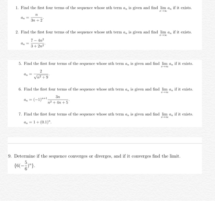 Solved 1 Find The First Four Terms Of The Sequence Whose