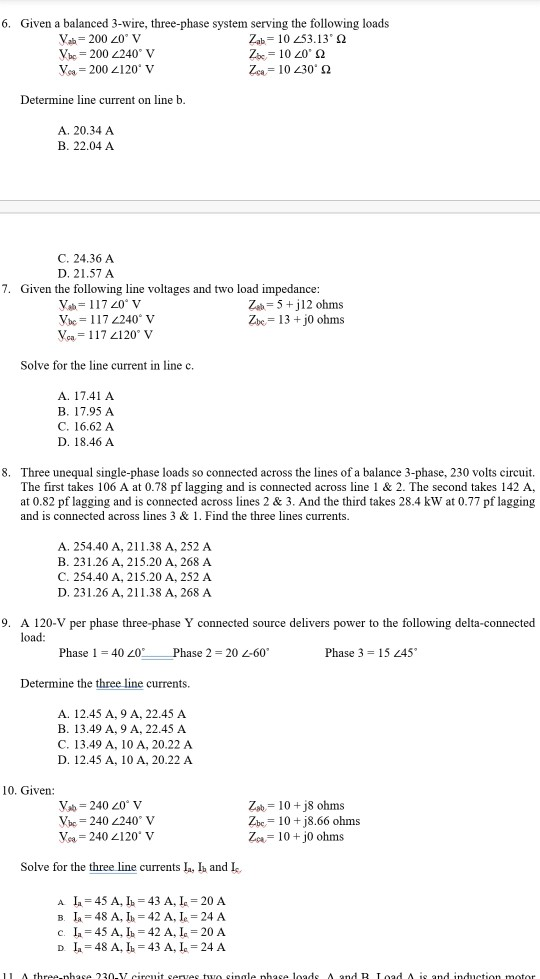 Solved 6. Given a balanced 3-wire, three-phase system | Chegg.com Solved 6. Given a balanced 3-wire, three-phase system | Chegg.com