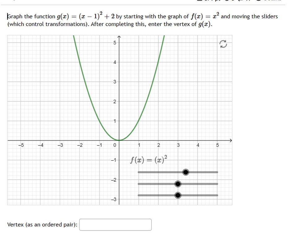 Solved Graph the function g(x)=(x-1)2+2 ﻿by starting with | Chegg.com
