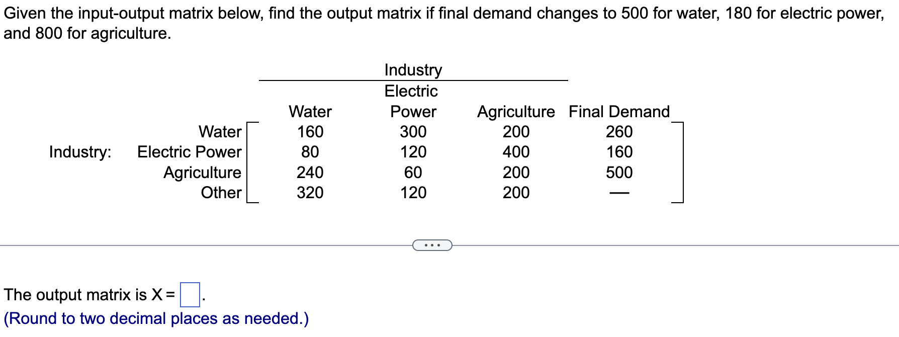 Solved Given the input-output matrix below, find the output | Chegg.com