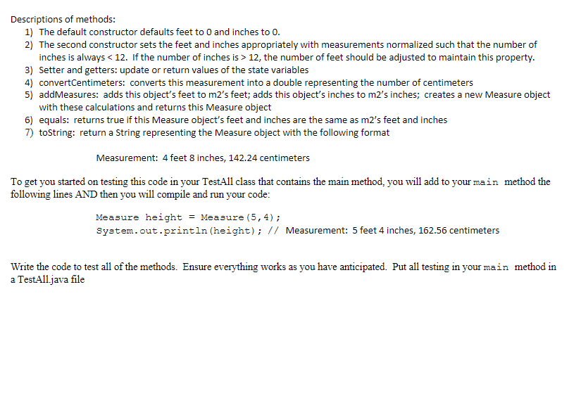 Solved Step 1: Create two classes: Measure and TestAll with | Chegg.com
