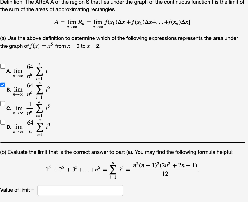 Solved Definition: The AREA A of the region S that lies | Chegg.com