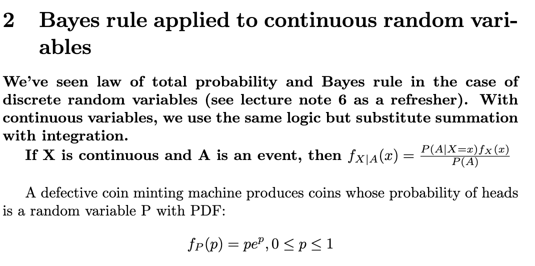 Solved 2 Bayes rule applied to continuous random vari- ables | Chegg.com