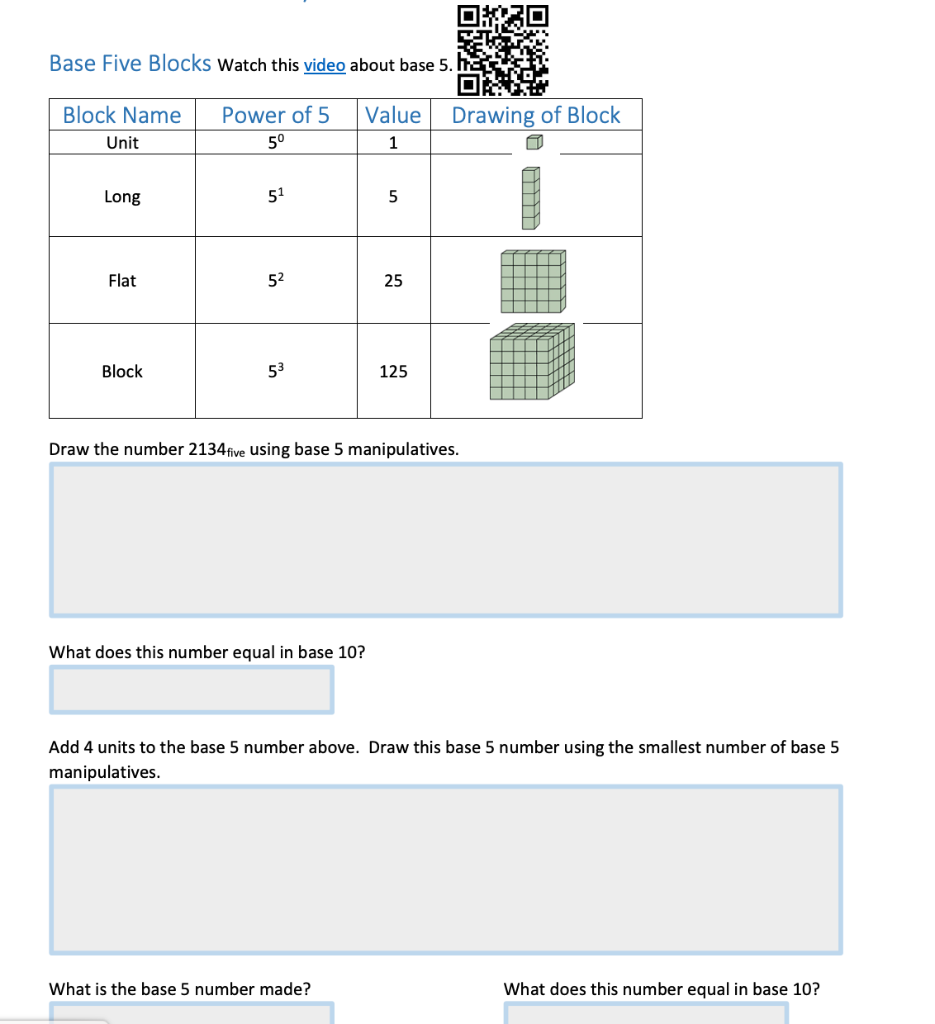 Solved Base Five Blocks Watch this video about base 5. Value | Chegg.com