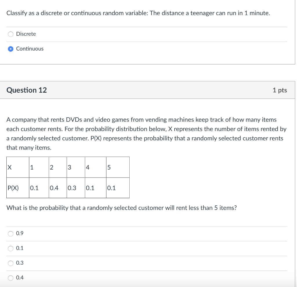 Solved Classify as a discrete or continuous random variable: | Chegg.com