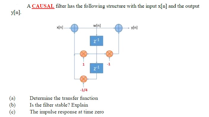 A CAUSAL filter has the following structure with the | Chegg.com