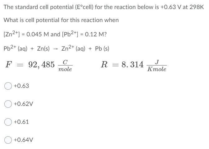 Solved The standard cell potential (Eºcell) for the reaction | Chegg.com