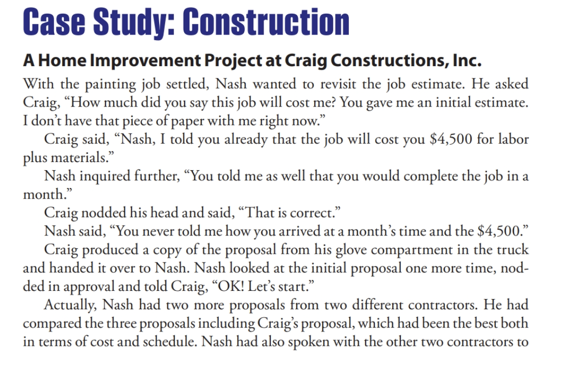 Solved Case Study: Construction A Home Improvement Project | Chegg.com