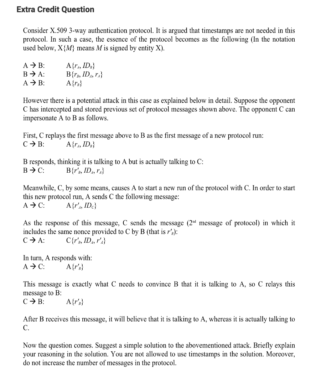 Solved Extra Credit Question Consider X.509 3-way | Chegg.com