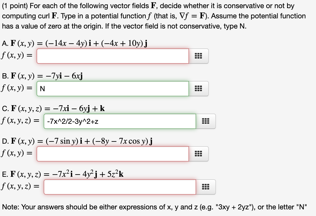 Solved 1 Point For Each Of The Following Vector Fields F
