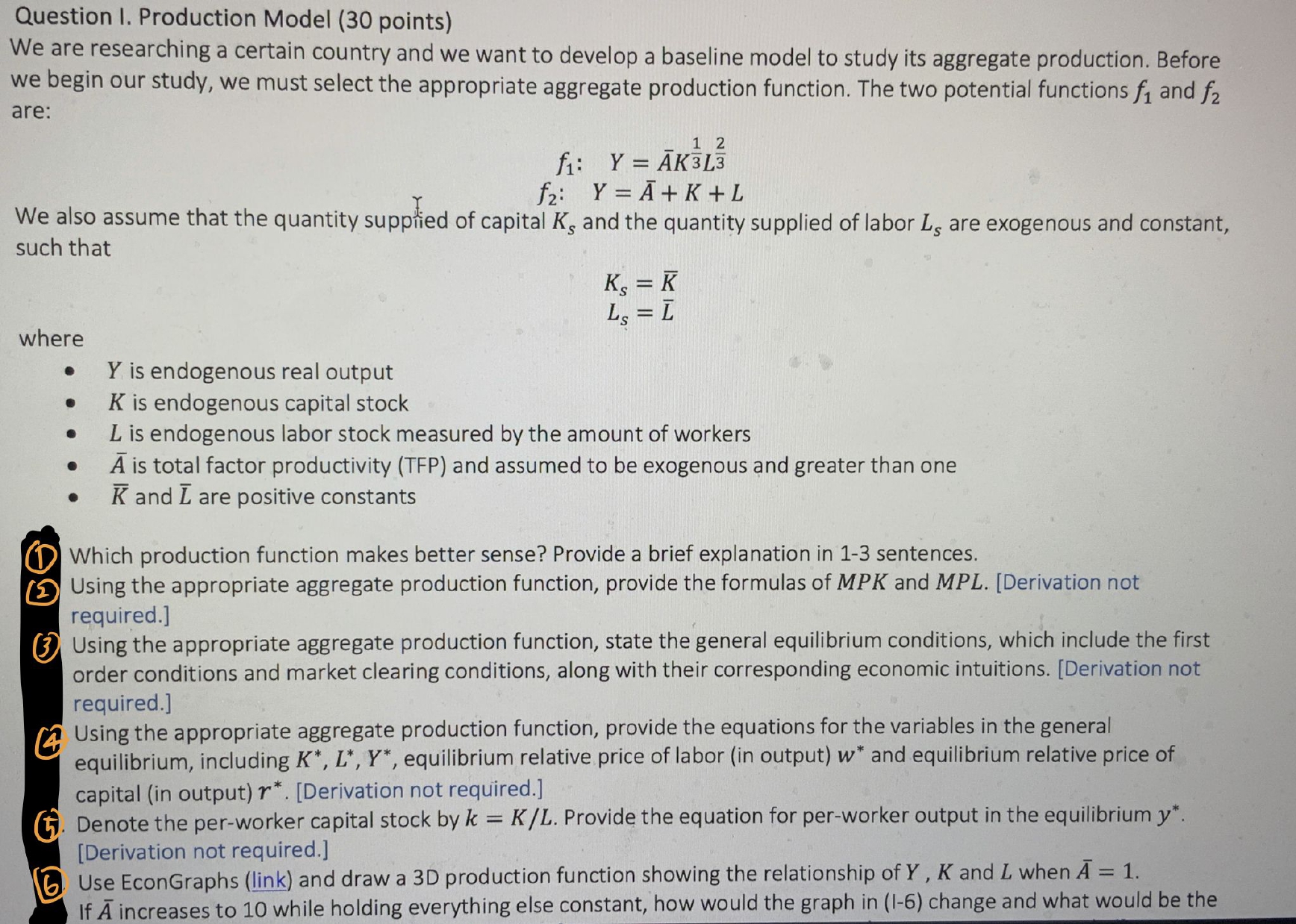 Solved Q7) If 𝐴̅ increases to 10 while holding everything | Chegg.com