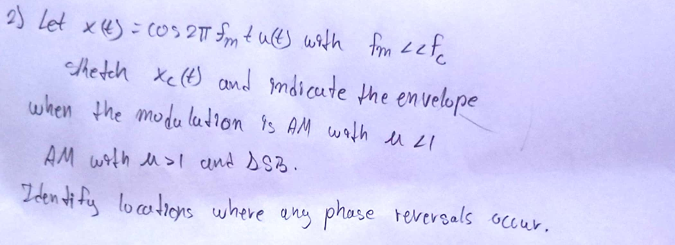 2) Let x(t)=cos2πfm+u(t) with fm
