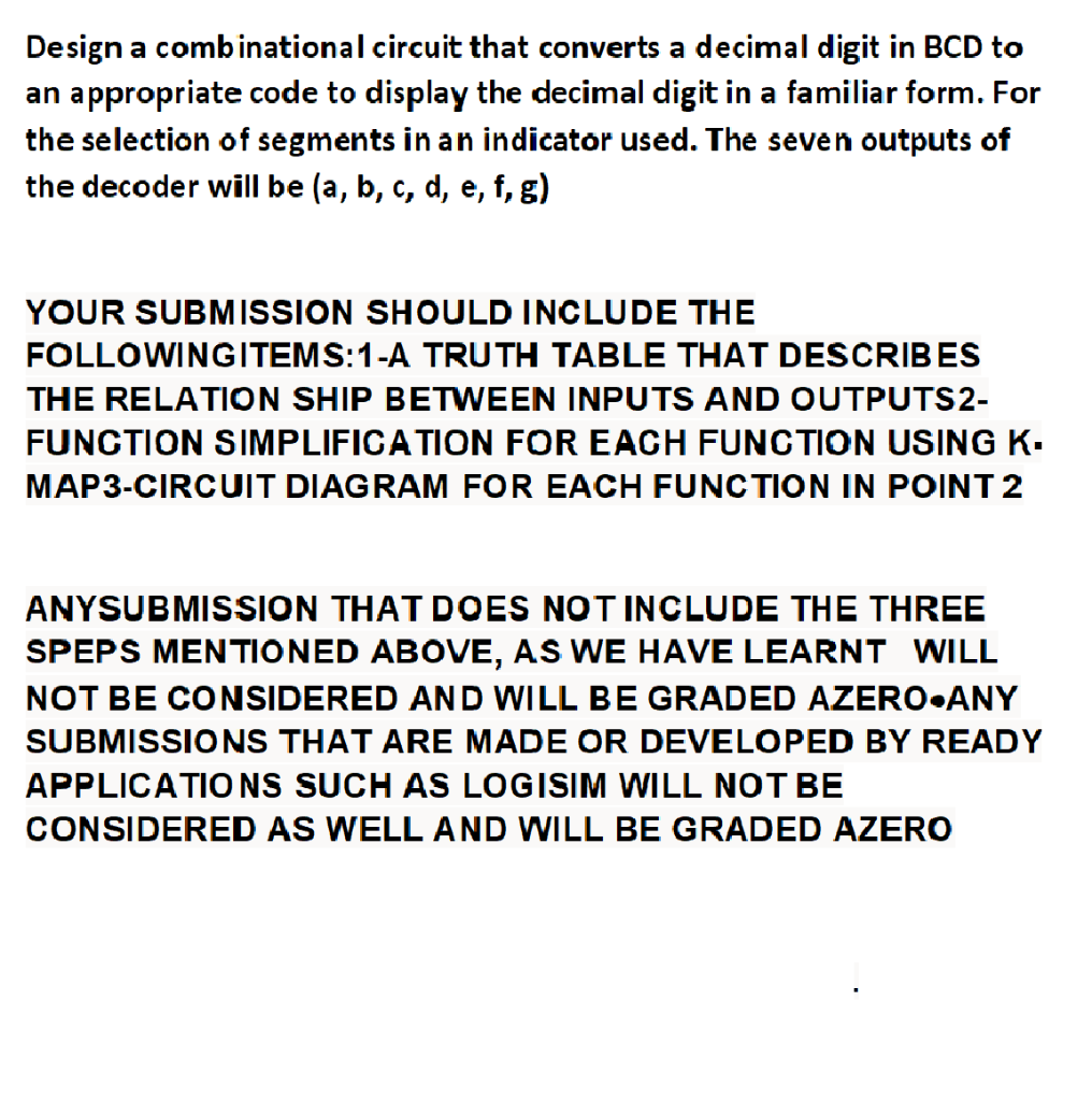 Solved Design a combinational circuit that converts a | Chegg.com