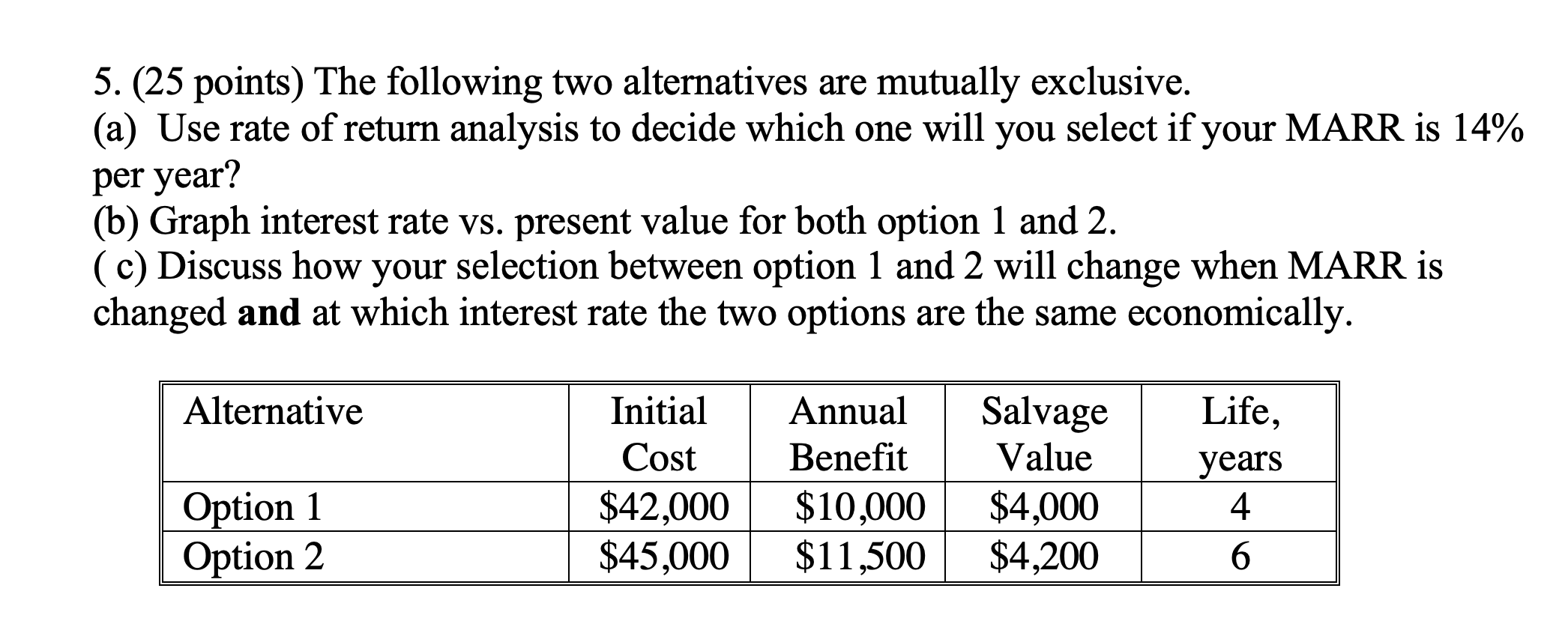 5. (25 points) The following two alternatives are | Chegg.com