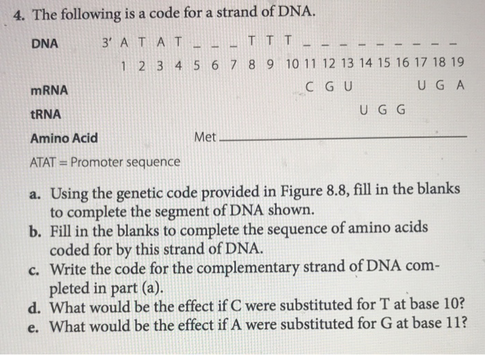 Solved 4. The following is a code for a strand of DNA. DNA | Chegg.com