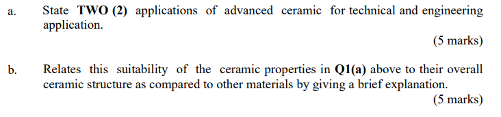 Solved State TWO (2) applications of advanced ceramic for | Chegg.com