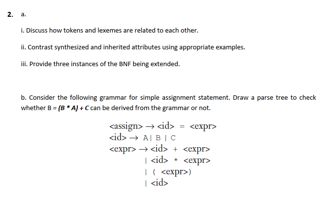 Solved 2. a. i. Discuss how tokens and lexemes are related | Chegg.com