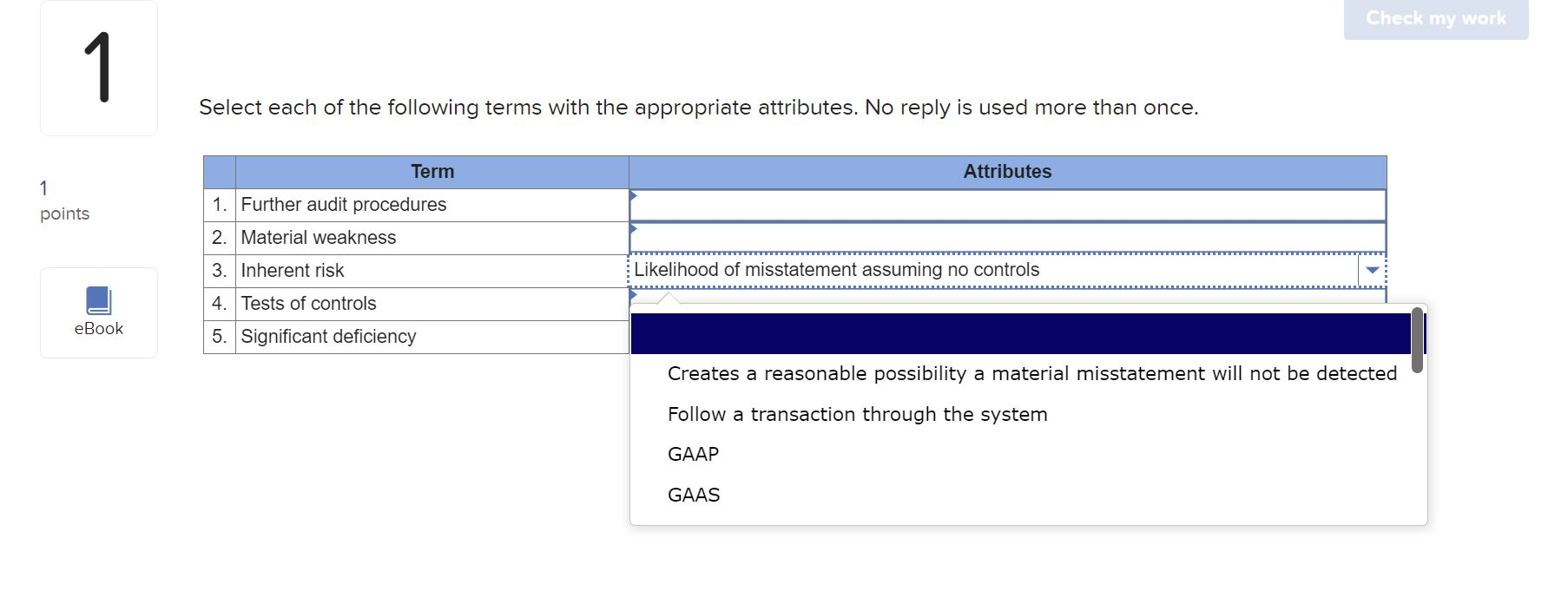 Solved Check my work 1 Select each of the following terms | Chegg.com