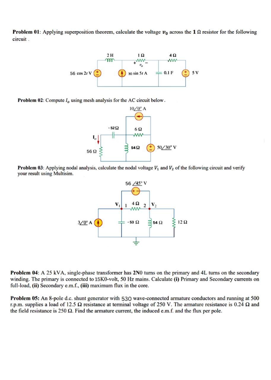 Solved Problem 01: Applying superposition theorem, calculate | Chegg.com